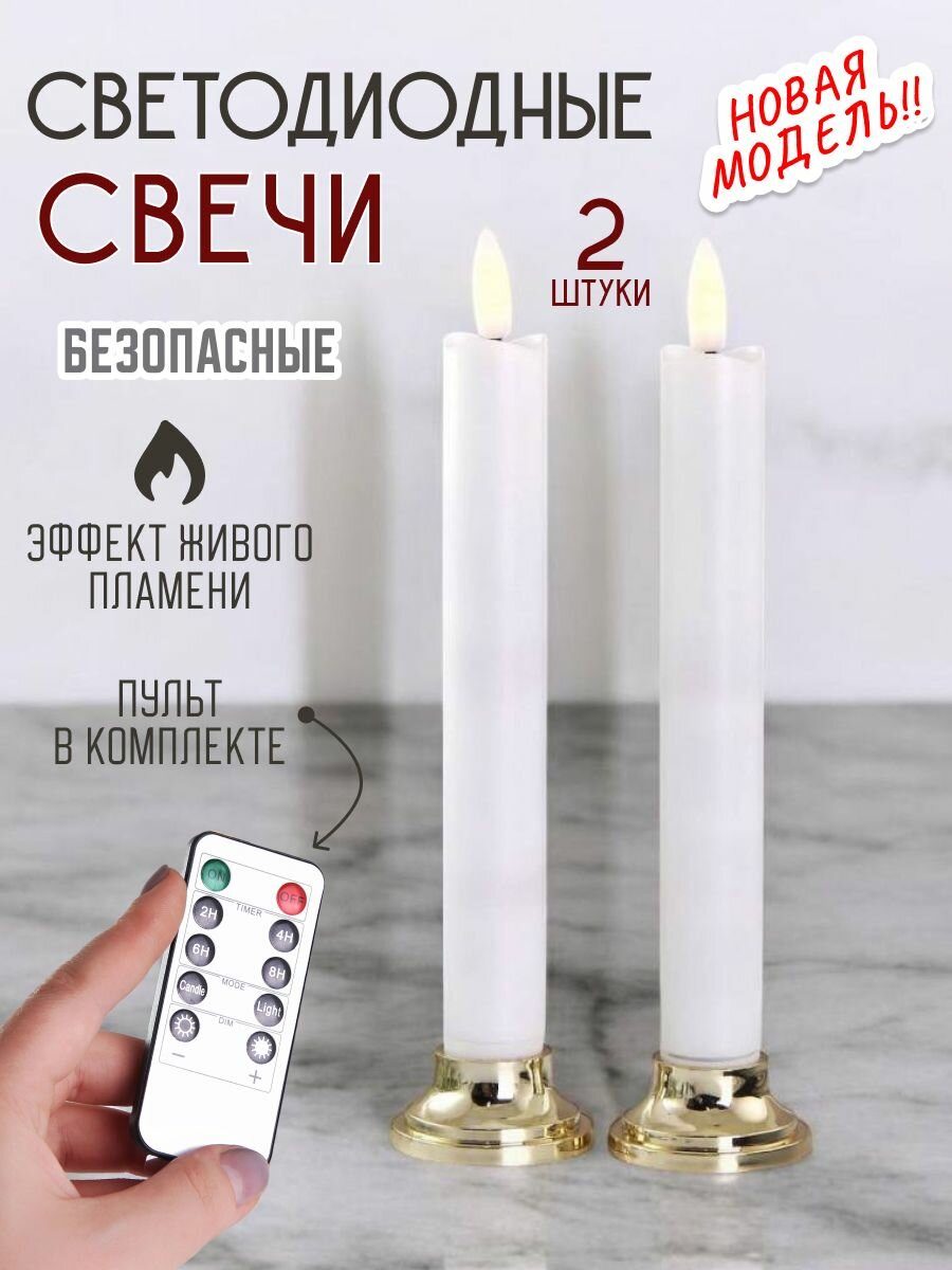 Свечи светодиодные с пультом набор 2 шт 20,5 см столовые белые