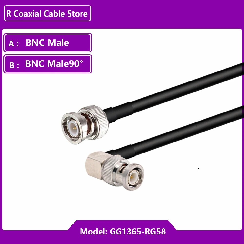 Кабель BNC-BNC RG58 50см, BNC M to BNC M90