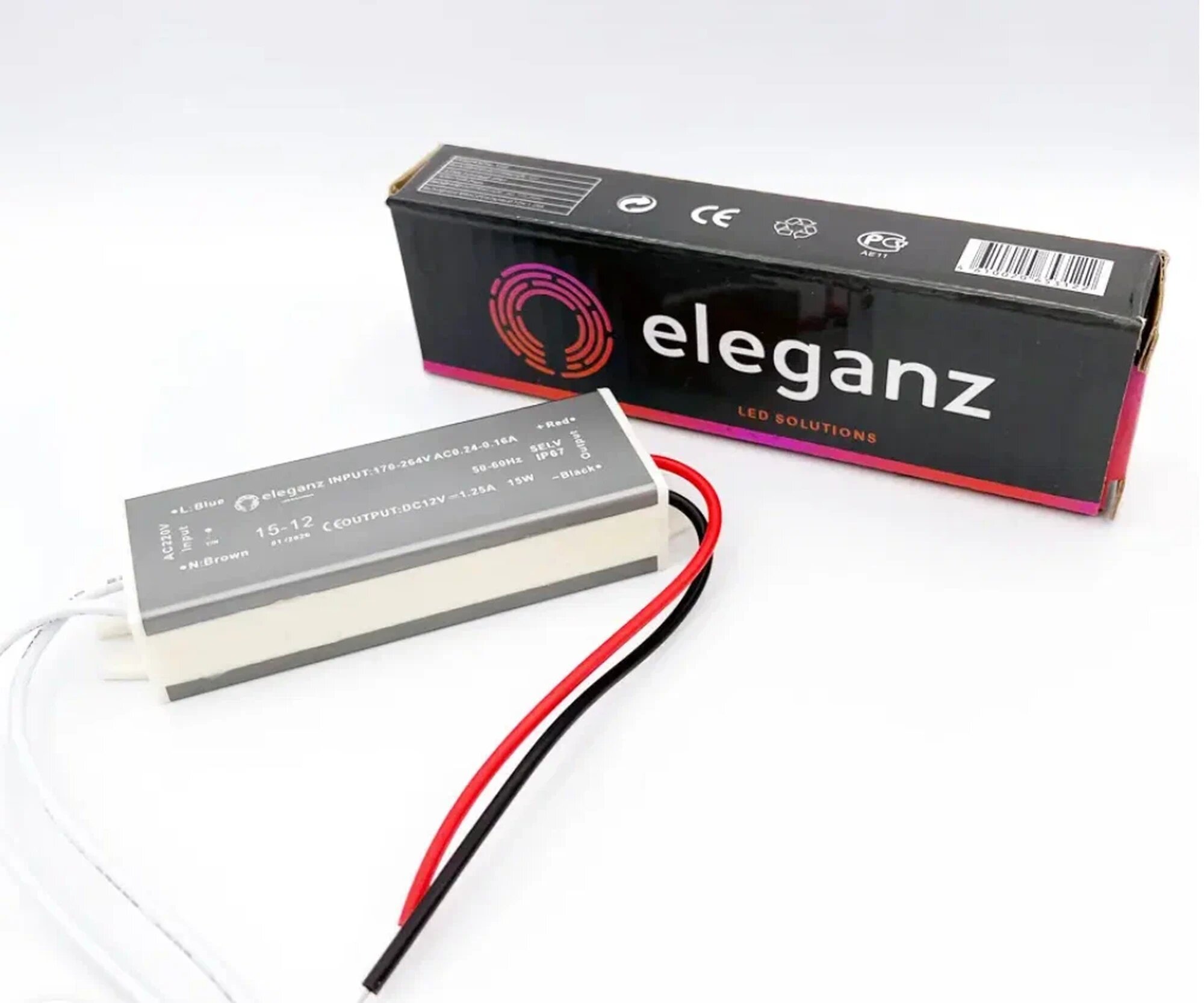 Блок питания (трансформатор) Eleganz, 15W, 12V, IP67, герметич. металлический корпус, раб. температура -25…+50C⁰.