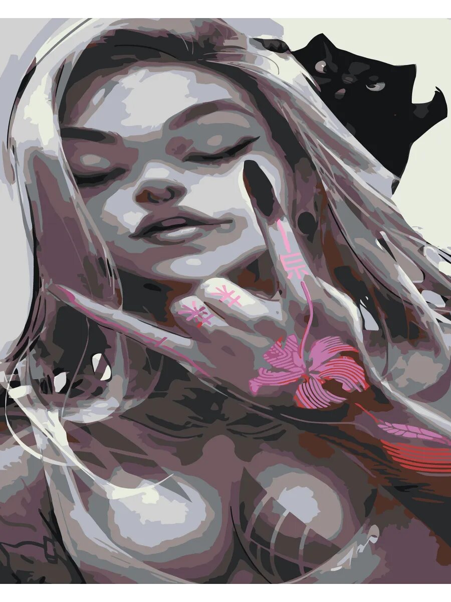 Картина по номерам Девушка Иллюстрация Фэнтези Кот