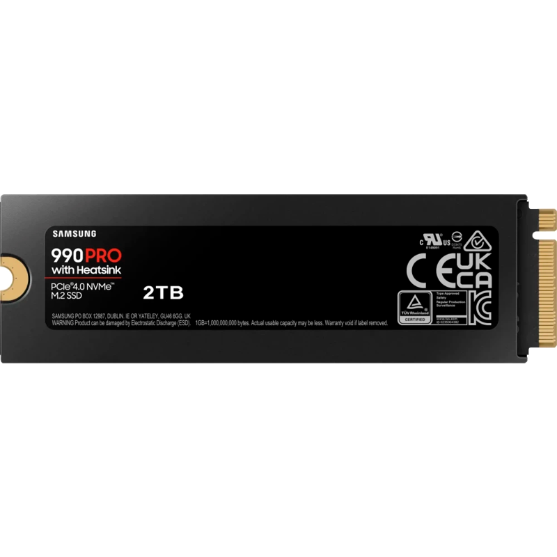 Твердотельный накопитель Samsung SSD 990 PRO MZ-V9P2T0CW, 2000GB, M.2(22x80mm), NVMe 2.0, PCIe 4.0 x4, V-NAND TLC, R/W 7450/6900MB/s, IOPs 1 400 000/1 550 000, DRAM buffer 2048MB, TBW 1200, DWPD 0.33, with Heatsink, гарантия 1 ГОД