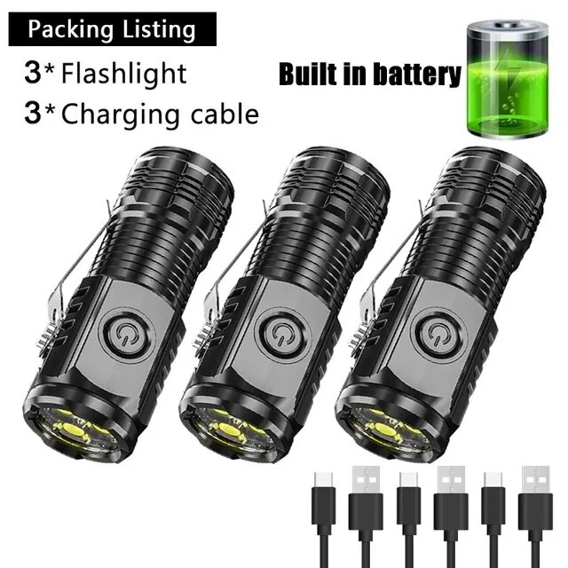 3шт Портативный перезаряжаемый фонарь 600mAh