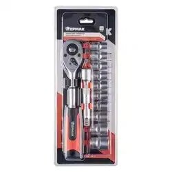 Ермак 736-161, Набор инструментов, 12 предметов, 1/2" (головки, удлинитель и трещотка)