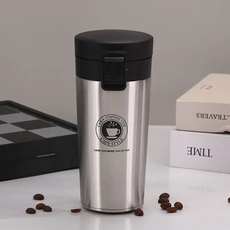 Термокружка CAKA COFFEE CUP, 0.38 л, серебристая, с крышкой и клапаном