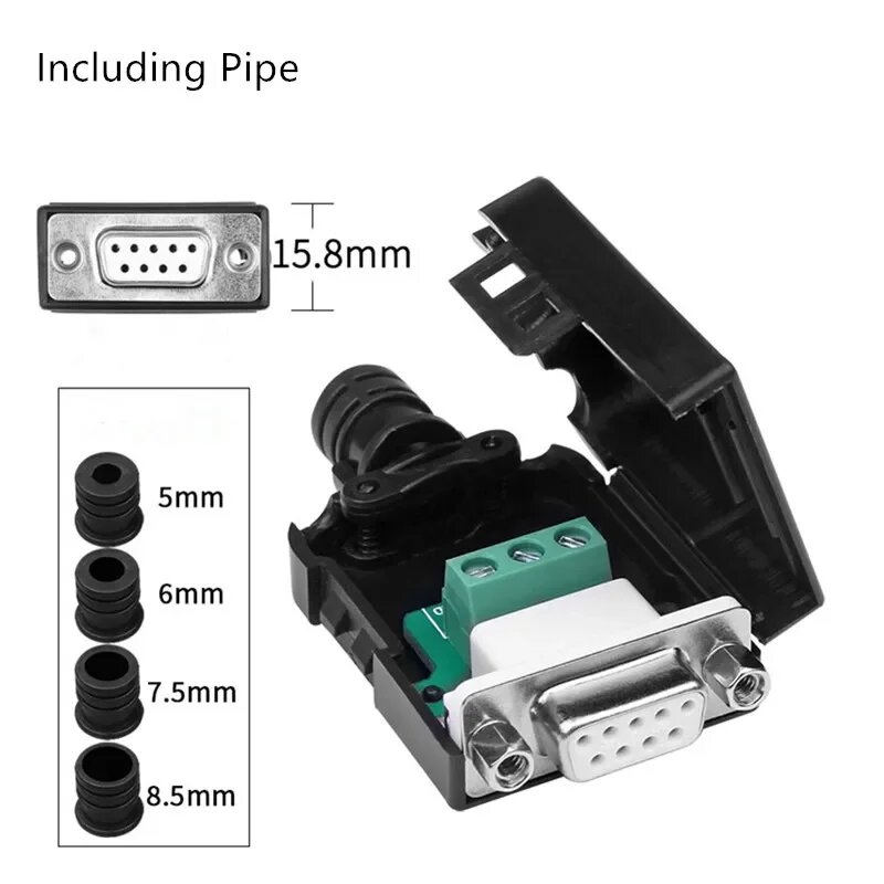Разъем DB9 COM RS232 9-контактный Female Nut 15.8mm