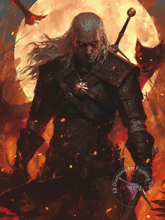Набор для самостоятельной вышивки алмазами 5D Темные игры Геральта - круглая алмазная мозаика размером 40x50 см для украшения стен дома,40X50CM, белый