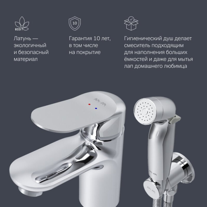 Смеситель для раковины AM.PM Sunny F85C03000 с гигиеническим душем