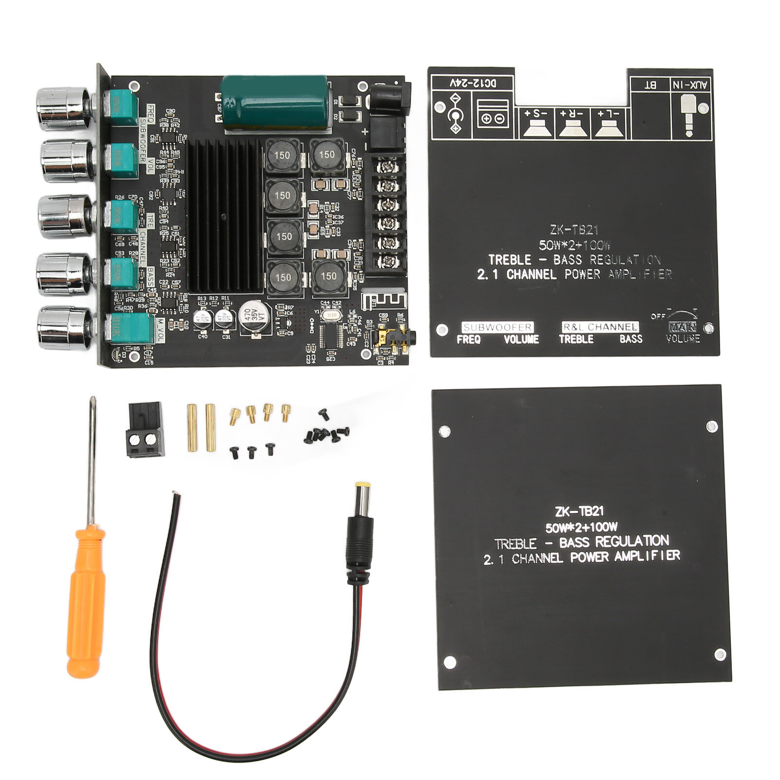 Плата усилителя Bluetooth 5.0, 2x50 Вт стерео, 2.1-канальный сабвуфер, цифровой модуль, AUX