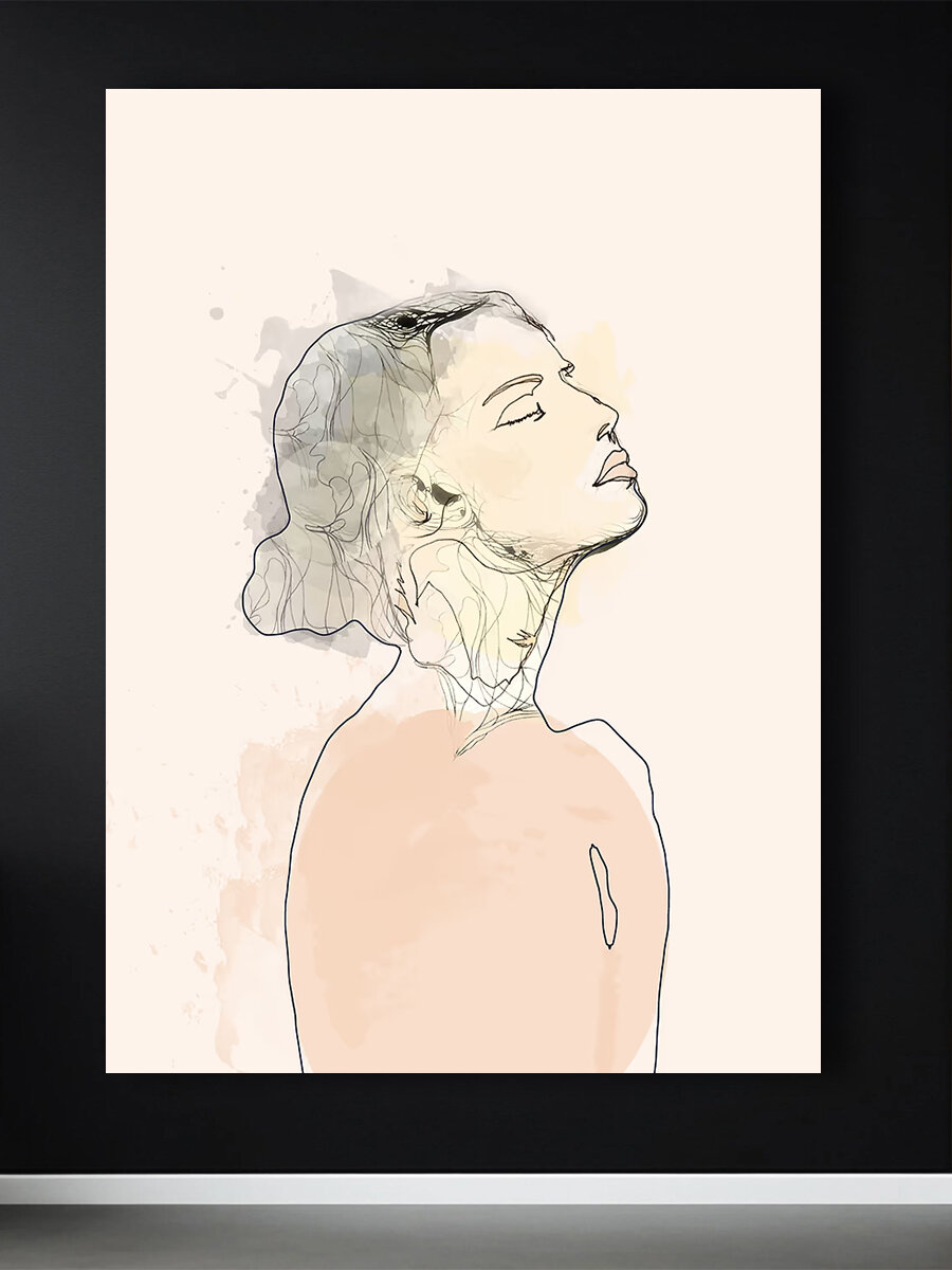 Картина на стену - "Силуэт девушки, лицо женщины абстракция" , 50х70 см.