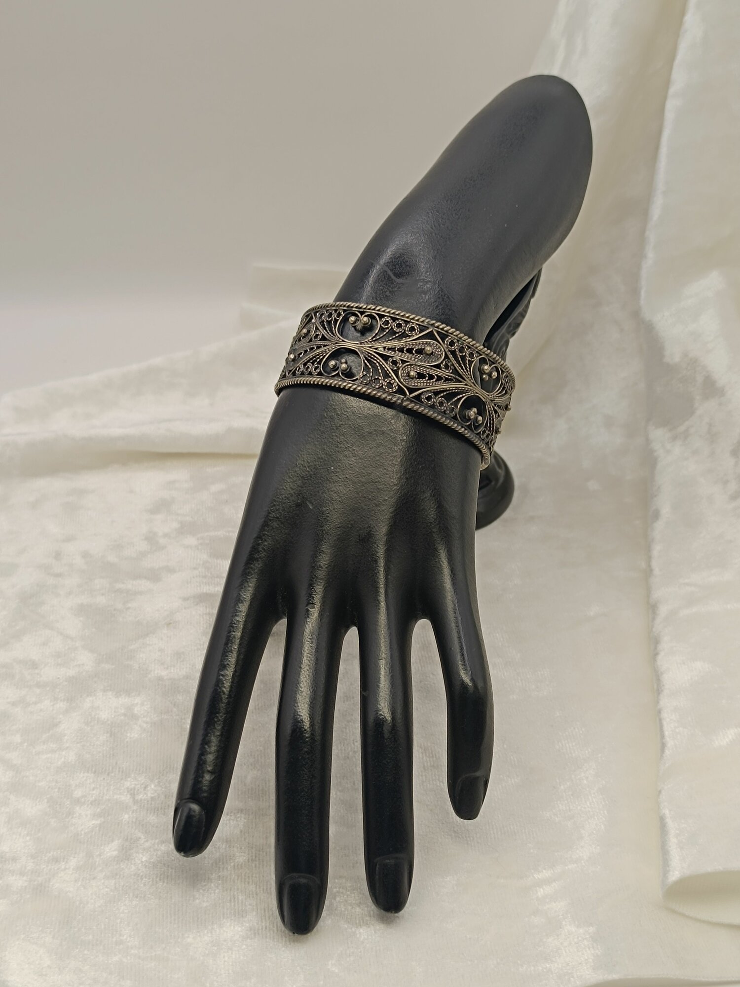 Винтажный мельхиоровый браслет, скань, длина 19 см.