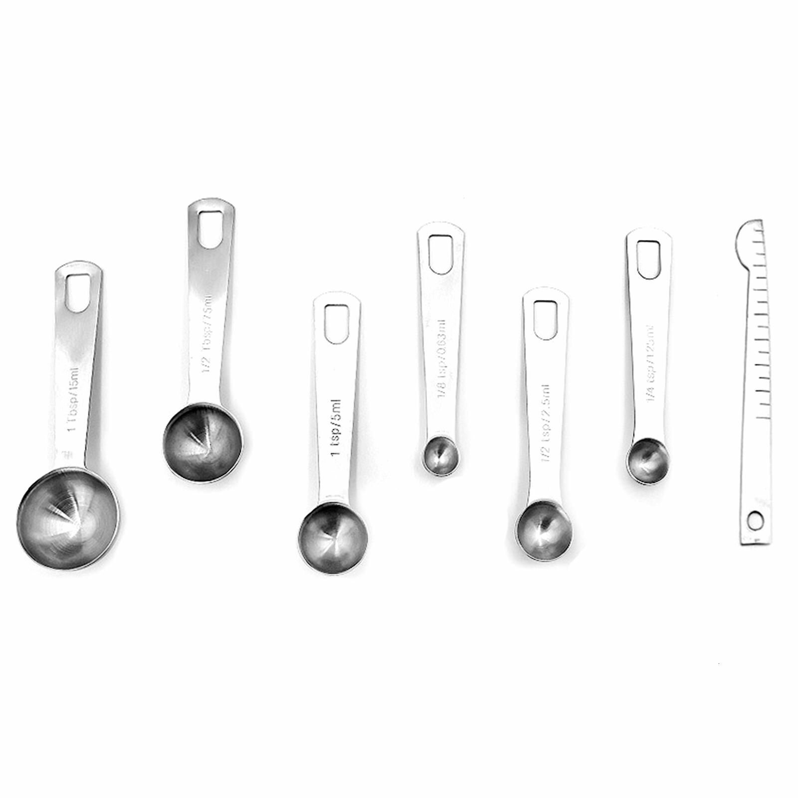 Набор из 7 предметов, круглая мерная ложка из нержавеющей стали, мерная ложка для выпечки-набор из 7 предметов с мерной линейкой