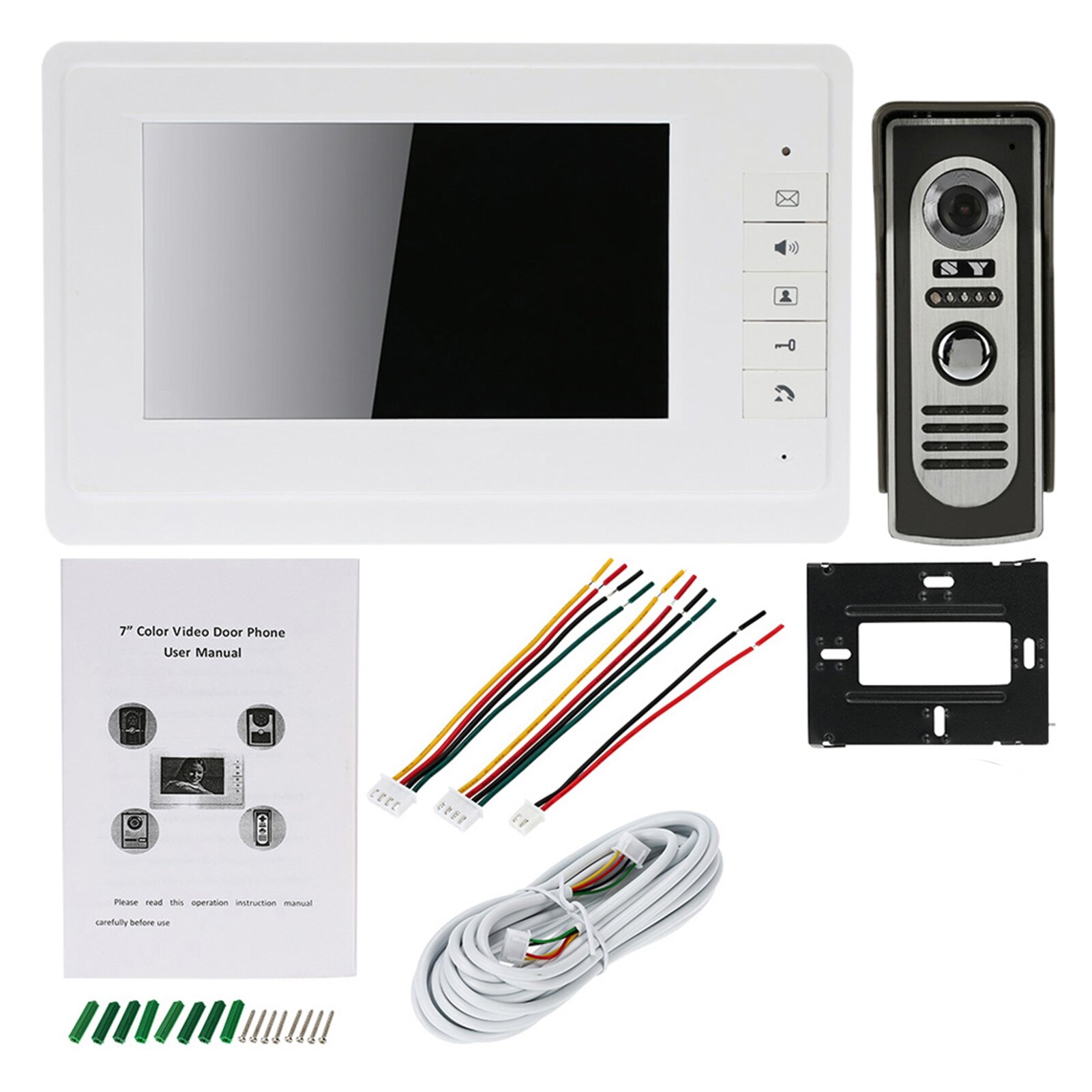 7-дюймовая проводная видеодомофонная система с визуальным домофоном, внутренним монитором и поддержкой наружной камеры, инфракрасным ночным видением, влагозащищенная для домашнего видеонаблюдения.