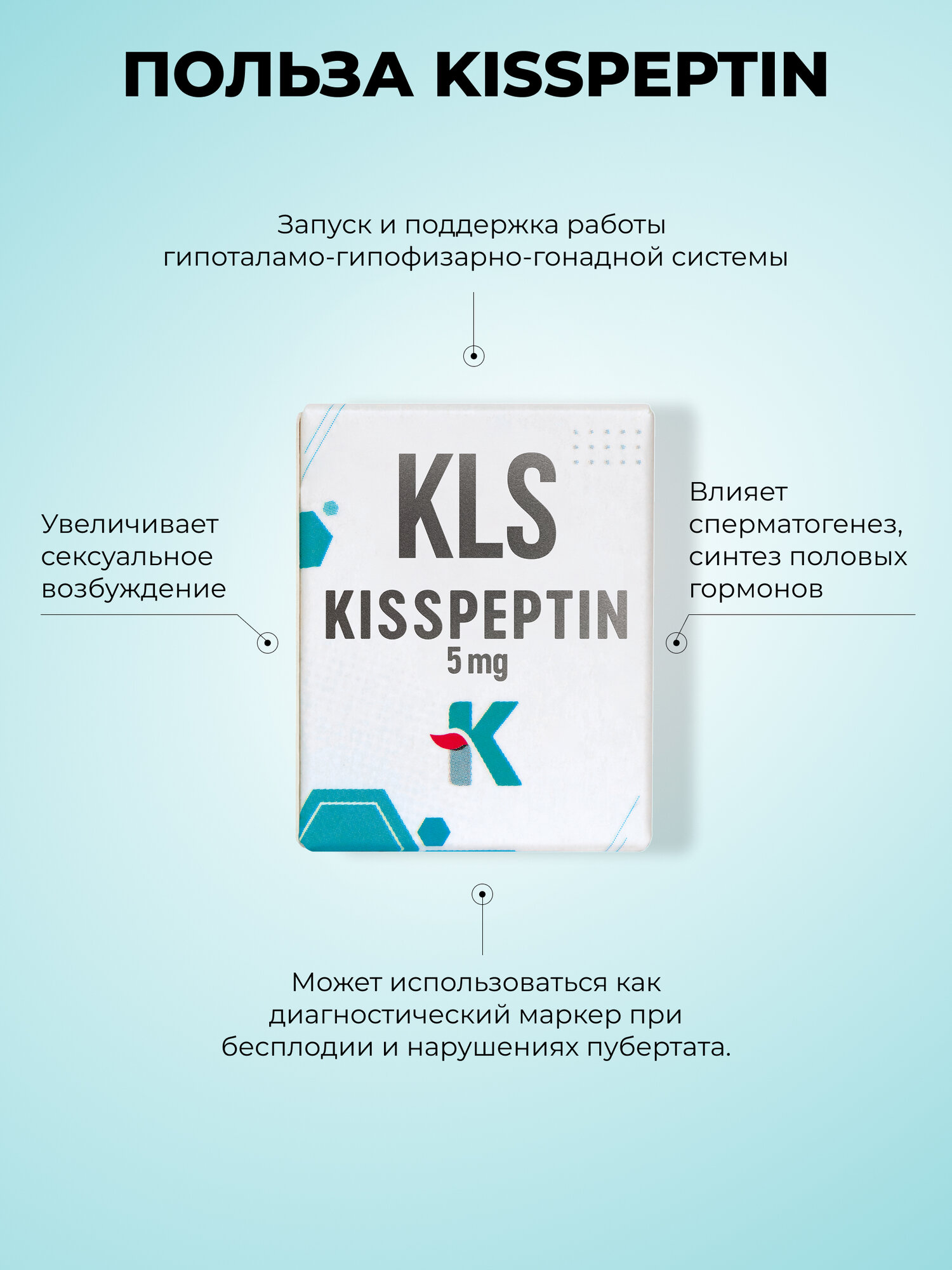 KLS Peptides Kisspeptin 5mg для поддержки всего организма, улучшения обмена веществ и увеличения тестостерона