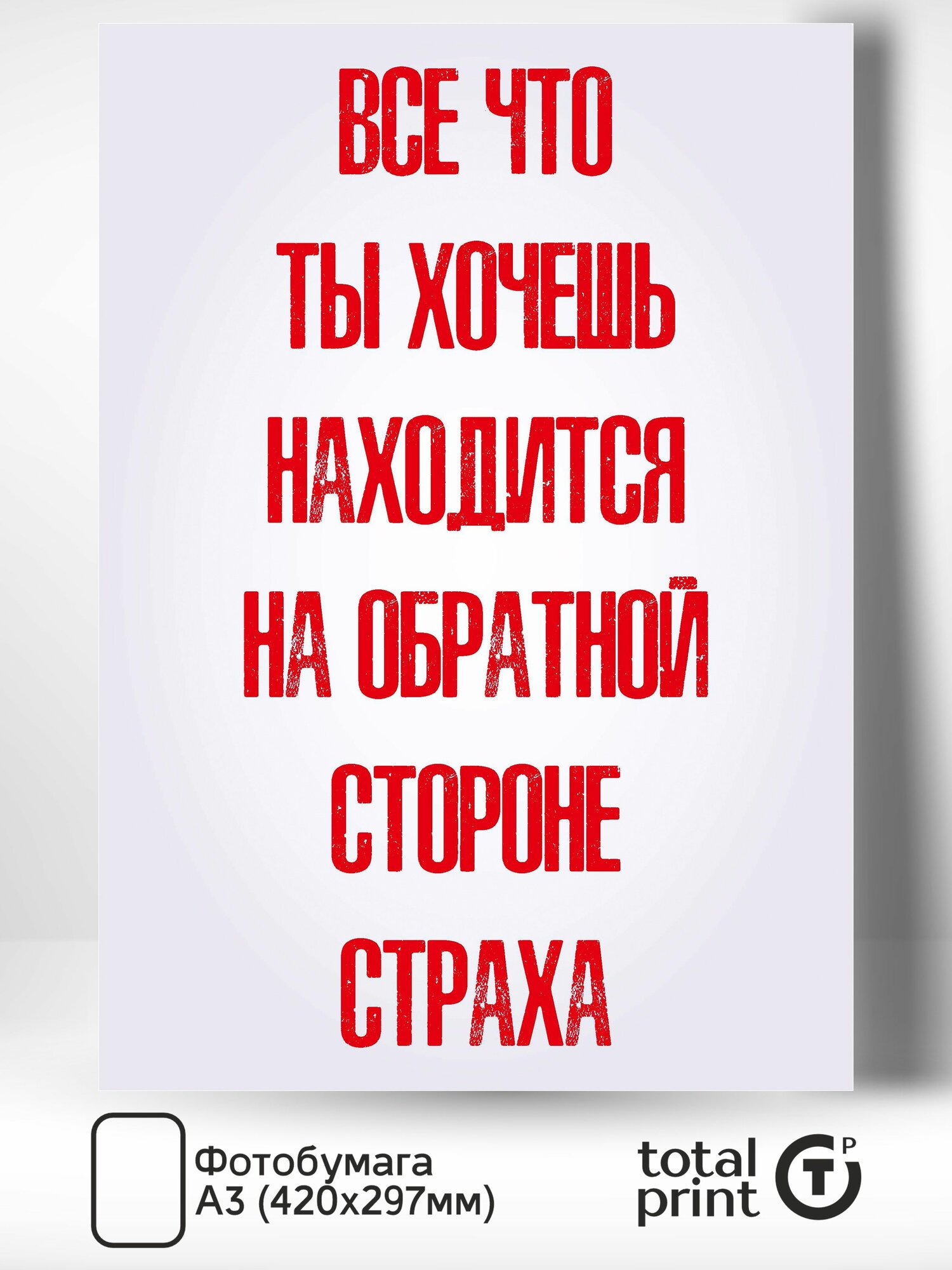 Постер на стену для интерьера, Не просто слова, Все что ты хочешь находится на обратной стороне страха, А3(420х297мм), TotalPrint