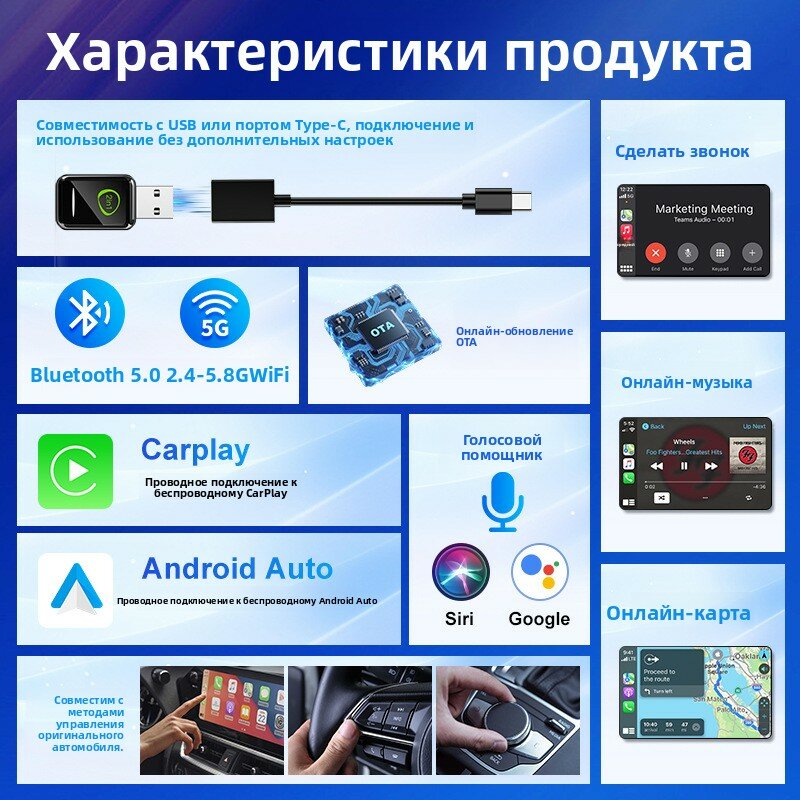 Carplay беспроводной адаптер / карплей для авто беспроводной