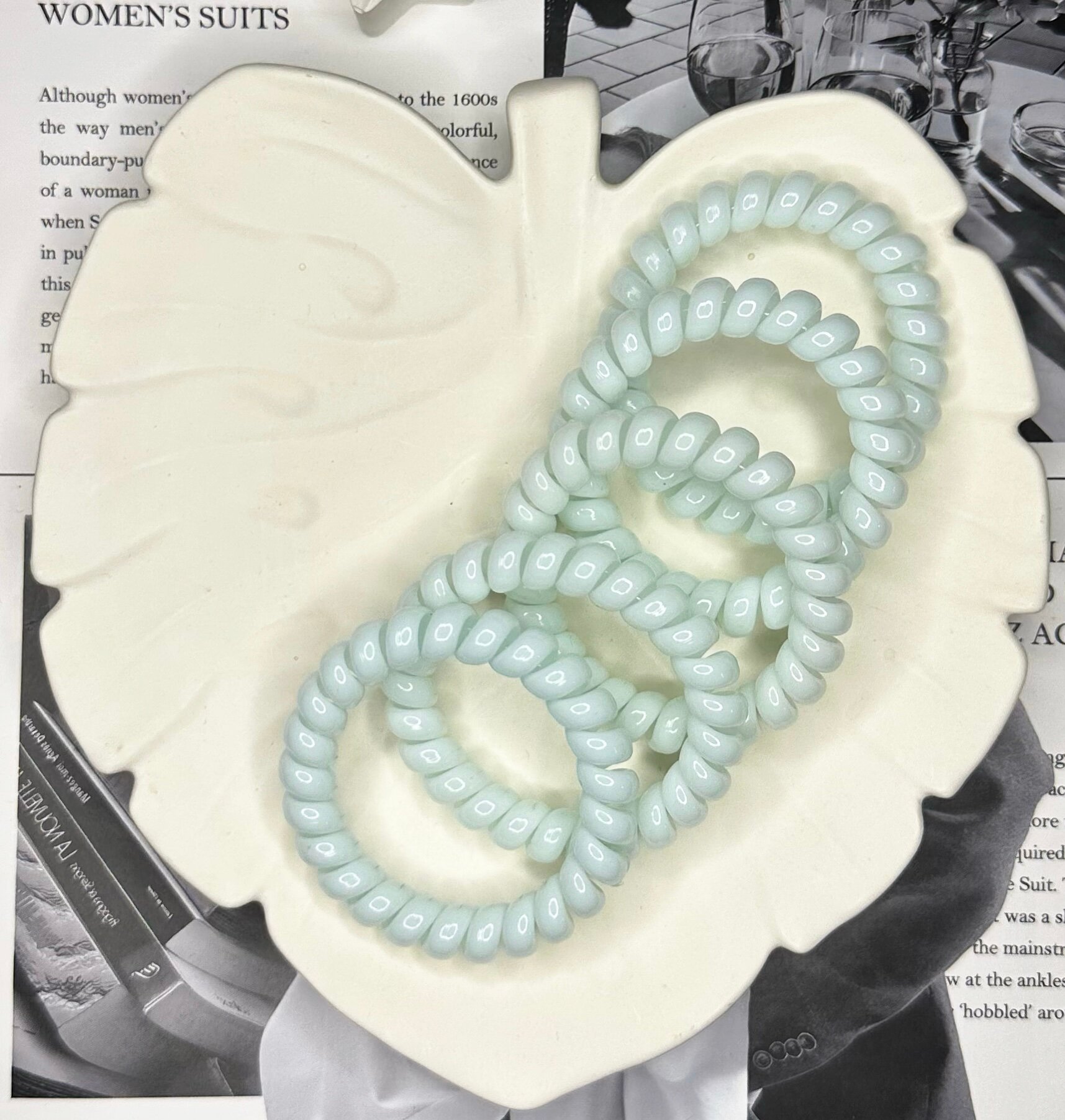 Набор резинок-пружинок для волос, нежно-голубой, глянцевый, силикон, диаметр 4 см, 5 шт