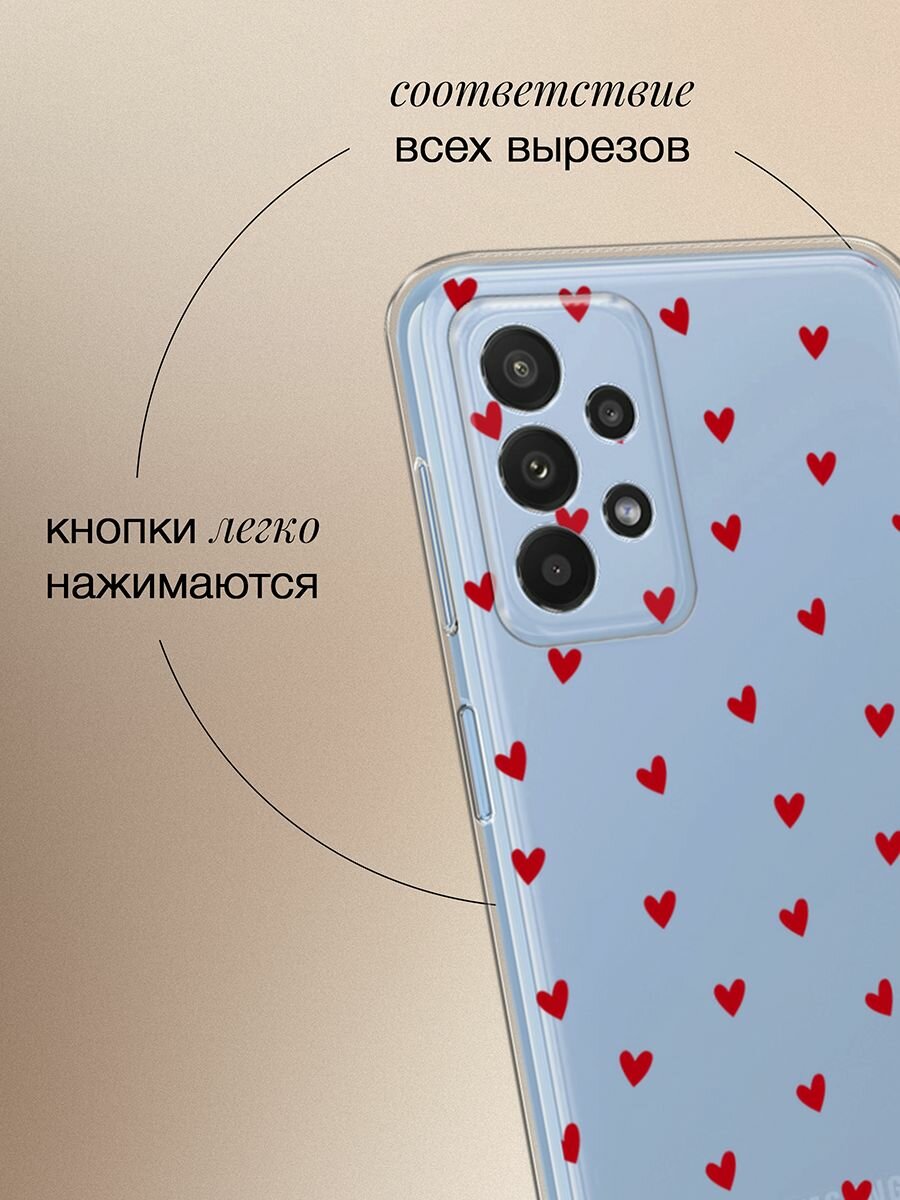 Чехол на Samsung Galaxy A23 / Самсунг Галакси А23 с принтом "Red hearts", прозрачный — фото 1