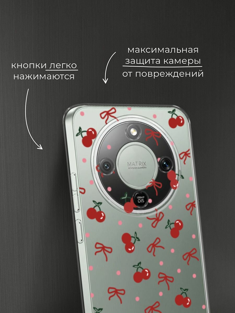 Чехол на Honor X9d / Хонор X9d с принтом Вишни и ленточки, прозрачный — фото 1