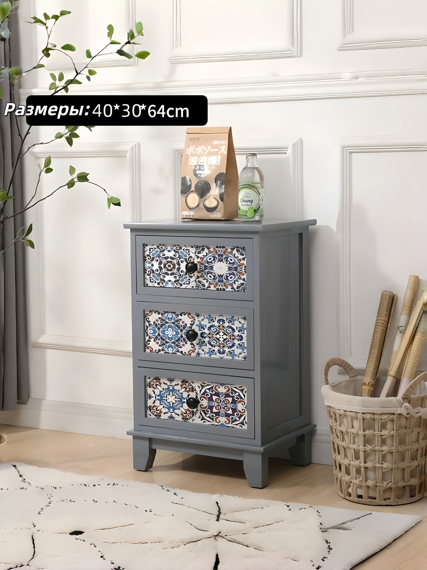 Комод-секретер Elegant Russian Classic Line, массив дерева, 3 ящика, серый