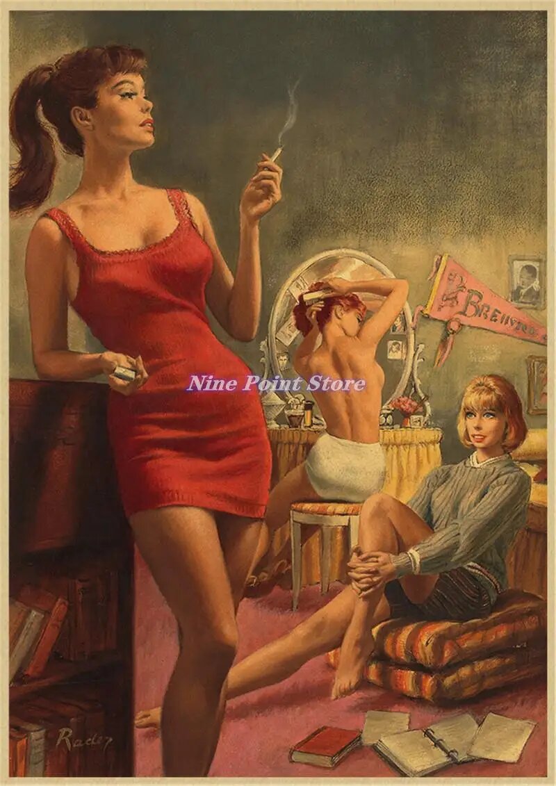 Винтажный постер "Красные девушки", 42x30см, цвет 10
