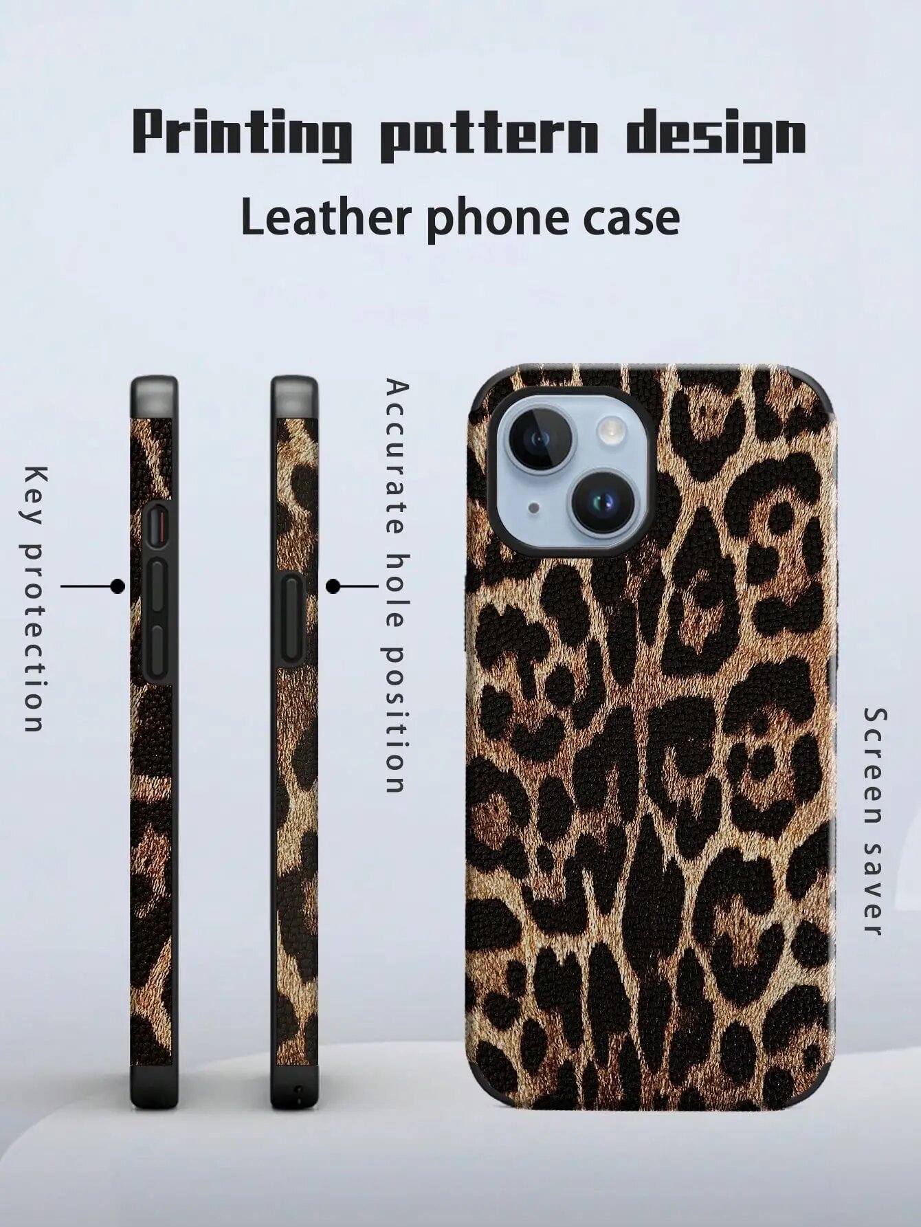 Чехол для iPhone 17, кожаный, леопард, черный