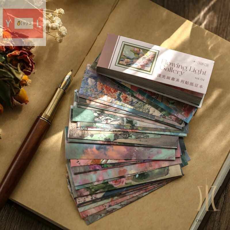 Набор наклеек, Mr. Paper, креативный пейзажный узор, 50 листов/книга, книга наклеек в стиле масляной живописи