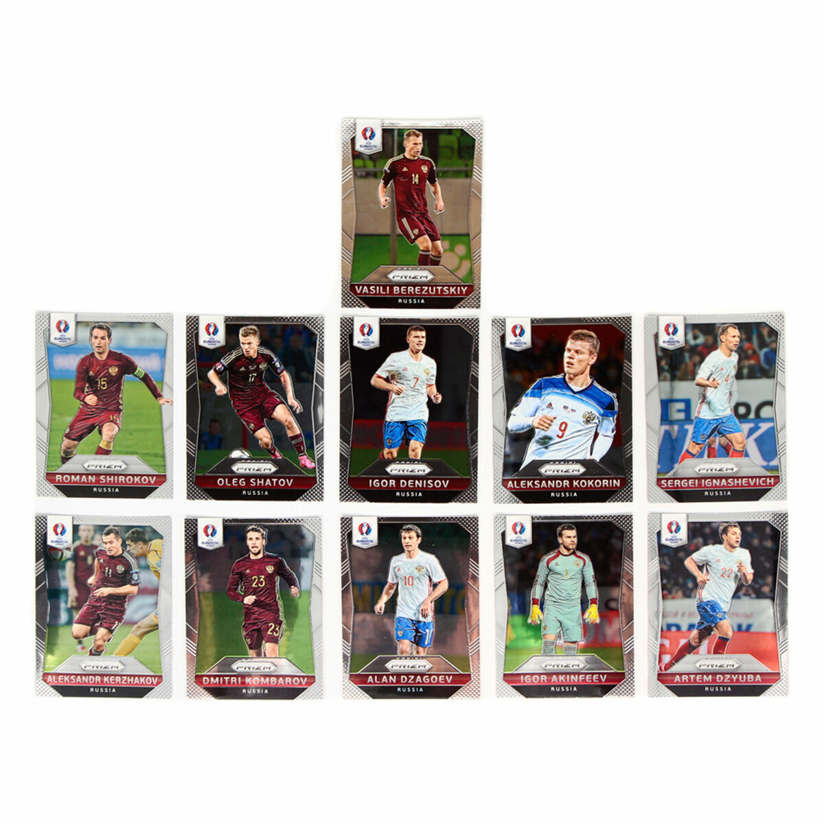 Коллекционная карточка Panini Prizm UEFA EURO 2016 France: Полная русская команда - 11 штук