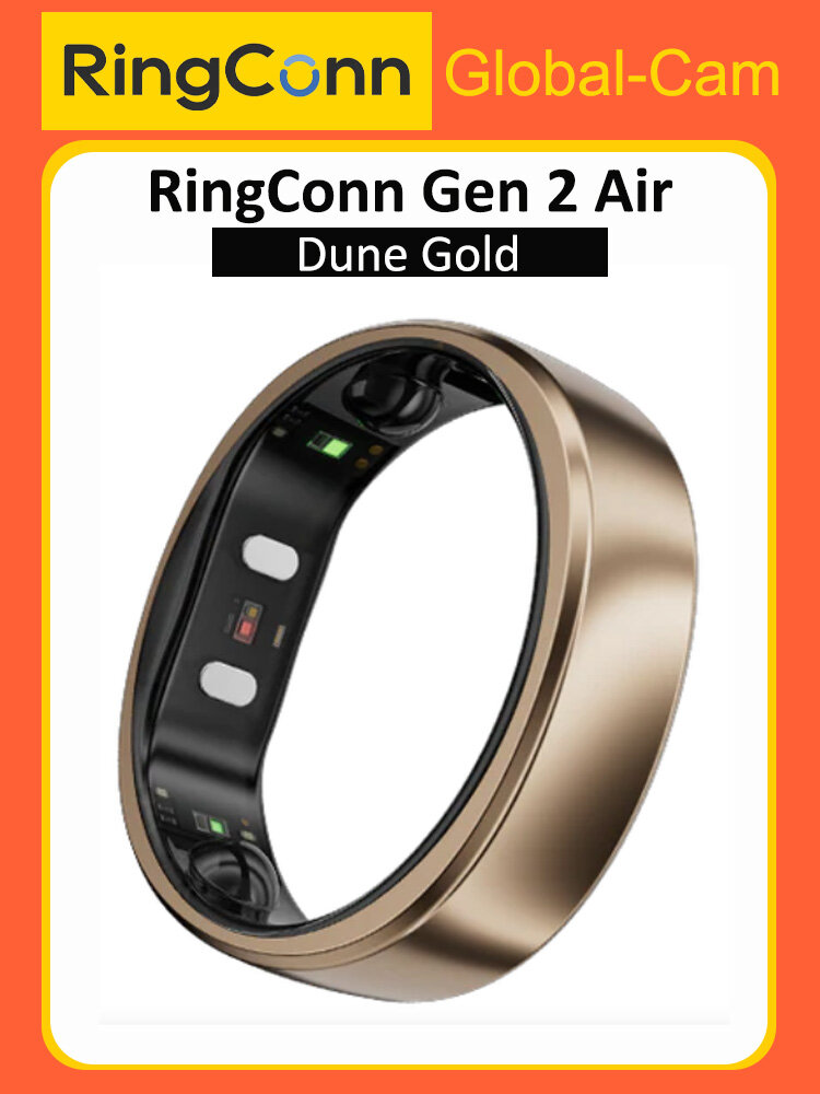 Умное кольцо RingConn Gen 2 Air Dune Gold, Фитнес/сон/стресс/HR трекер для женщин и мужчин, Совместимость с iOS и Android