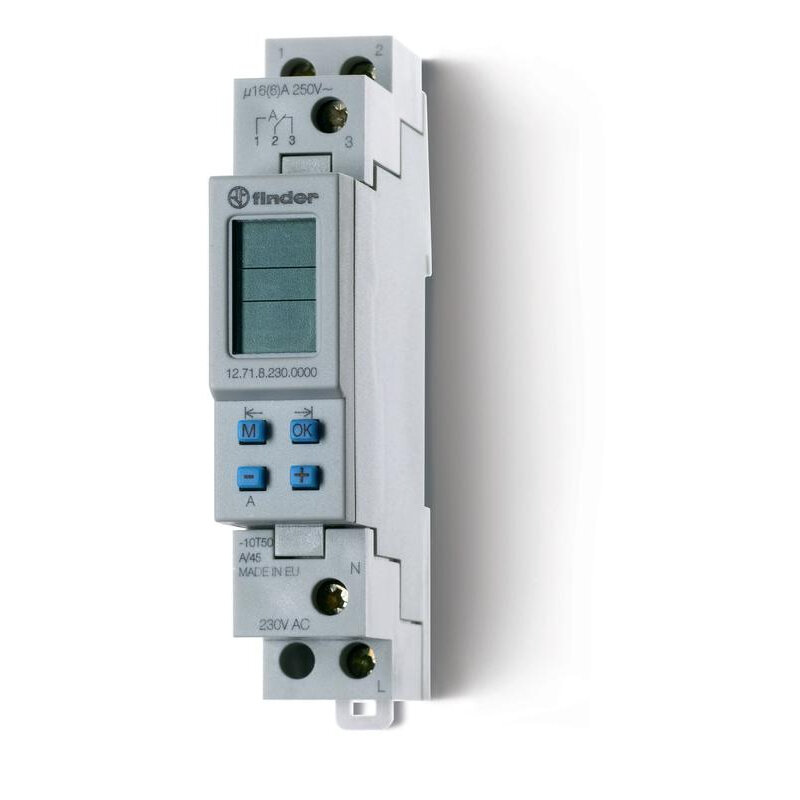 Реле времени цифровое недельное 16А 230В AC 1CO 17.8мм IP20 ПК (012.00) монтаж на рейку 35мм, FINDER 127182300000 (1 шт.)