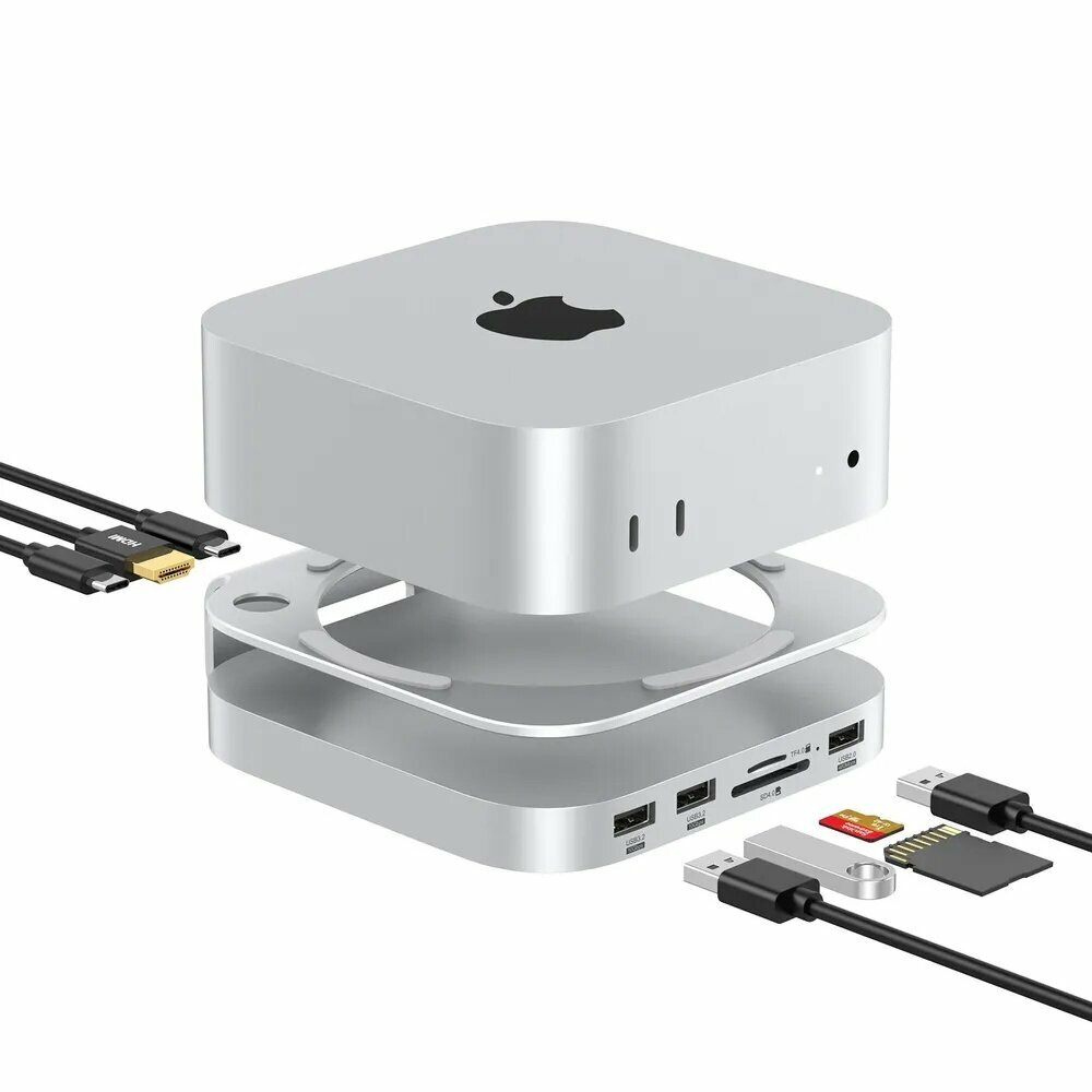 Mac Mini M4 Hub & SSD enclosure & HDMI, Алюминиевая подставка HDMI-концентратора для Mac mini M4 (серебристая)