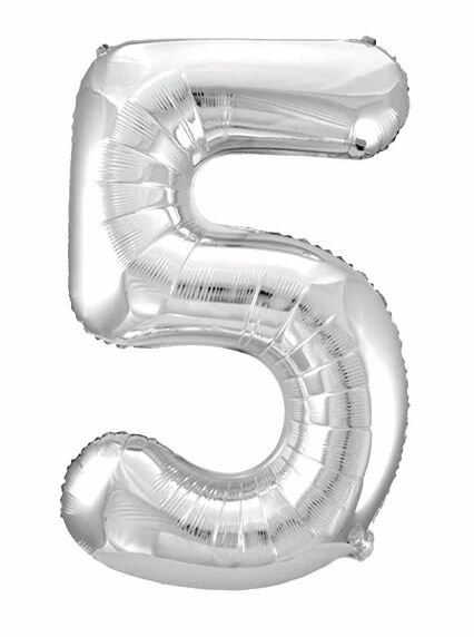 Воздушный шар с гелием цифра фольгированная серебристая пять, на 5 лет, 1шт.