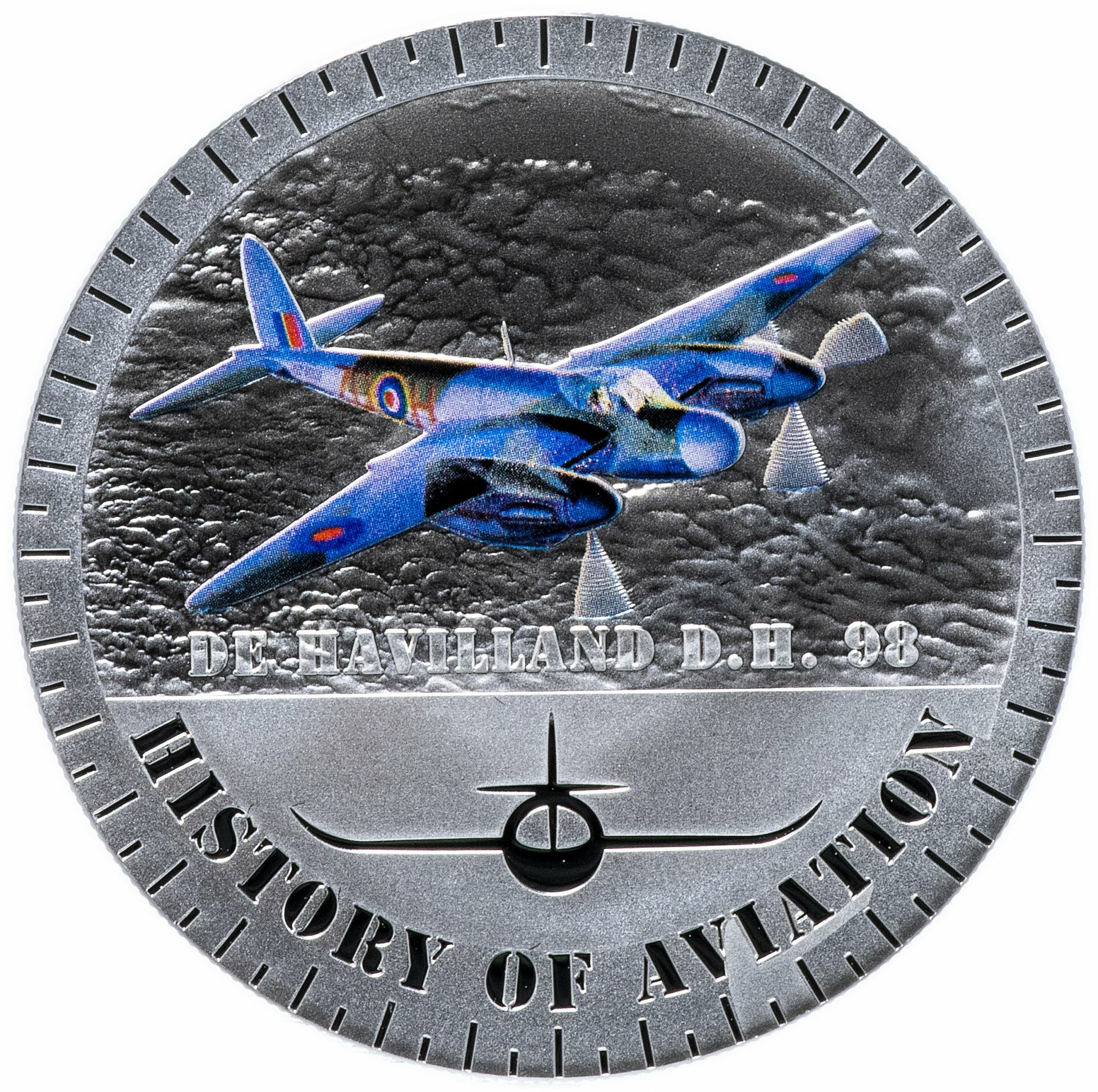 Бурунди 5000 франков 2015 "История авиации - De Havilland D H 98", в футляре с сертификатом, Серебро 999, в сохранности Proof