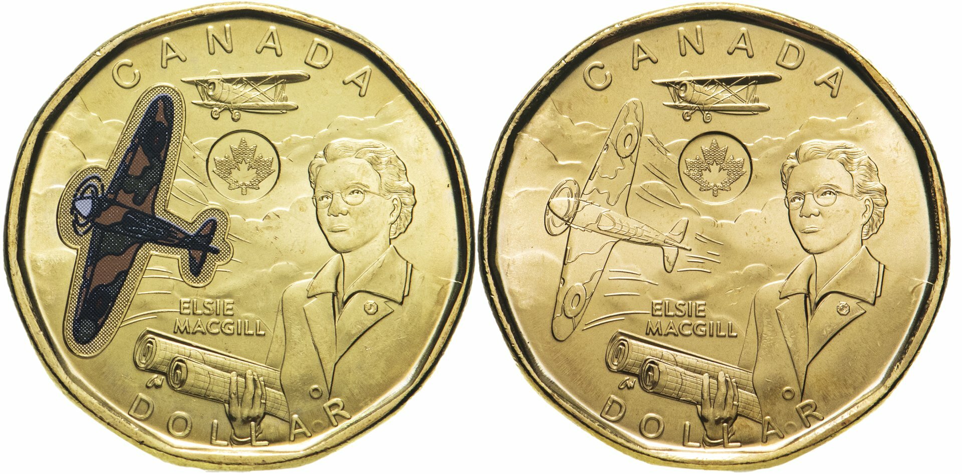 Канада набор из 2 монет 1 доллар 2023 "Элси МакГилл", Сталь с латунным покрытием, в сохранности UNC