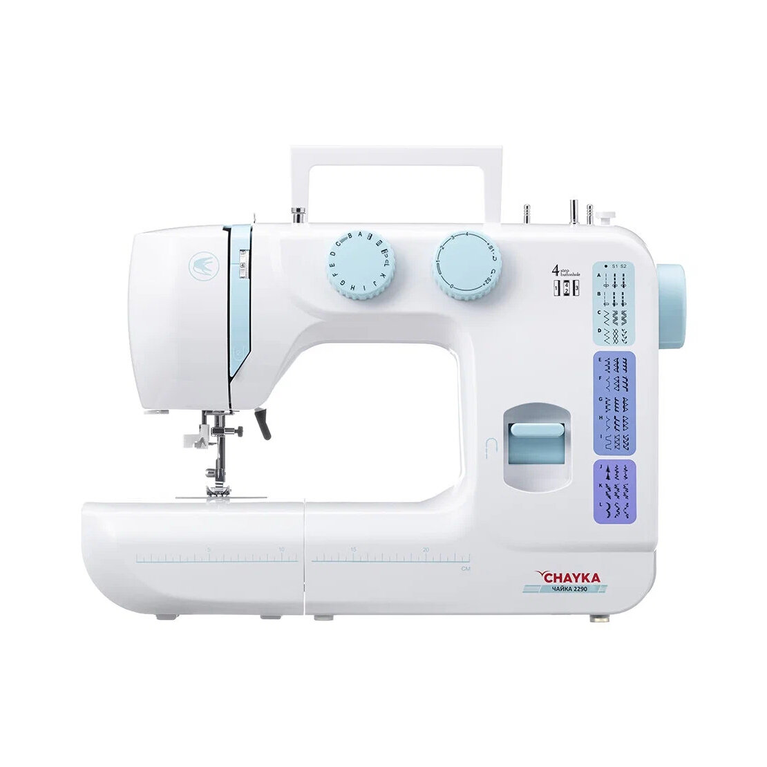 Швейная машина Чайка 2290, 62 Вт, 37 операций, встроенный нитевдеватель, 700 ст/мин, белый