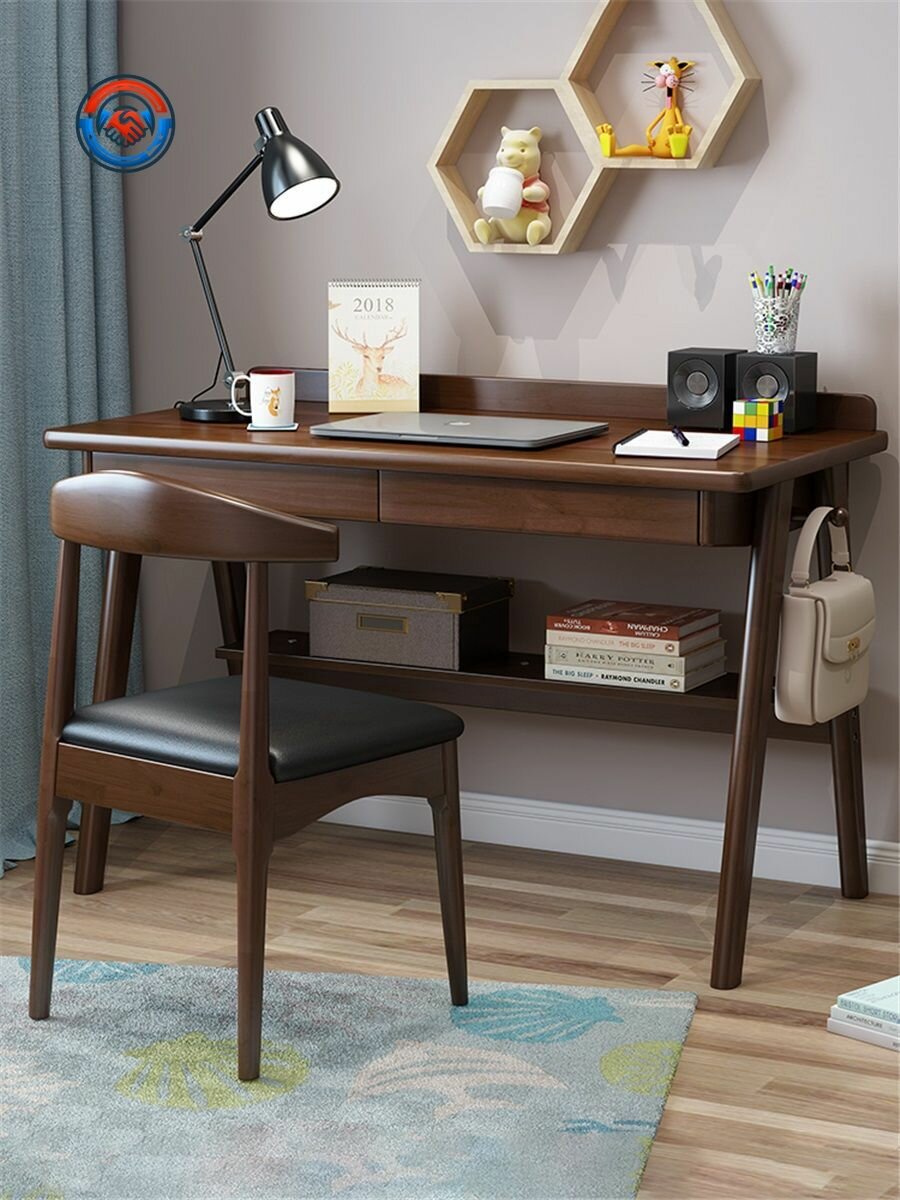 Письменный стол из массива дерева с выдвижными ящиками, компактная тёмно-коричневая модель 75*60*80 см для дома, офиса и учёбы.