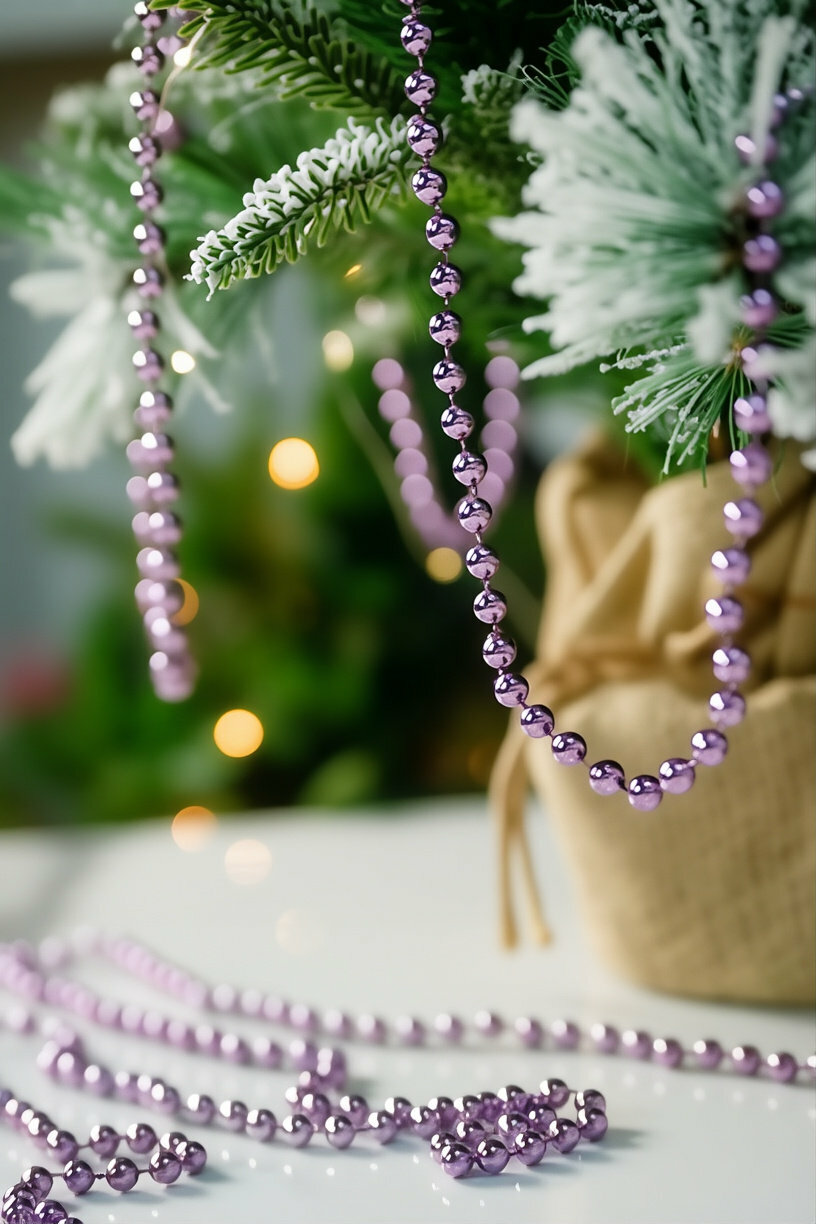 Бусы пластиковые елочный бисер, цвет: сиреневый, 8 мм, 10 м, Winter Deco 101848