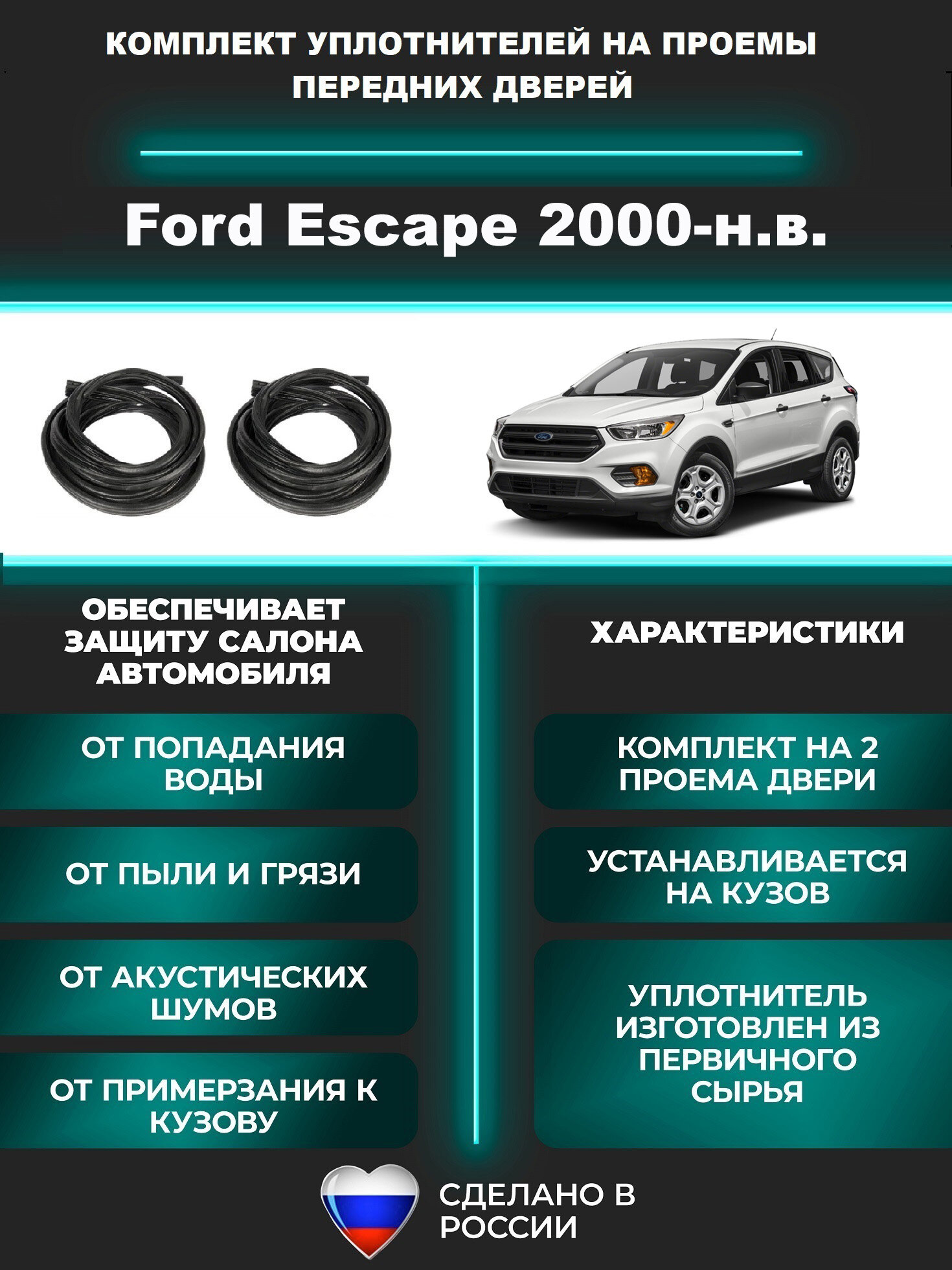 Комплект уплотнителей проемов передних дверей, подходит на Ford Escape 2000-н. в, Форд Эскейп - 2 шт