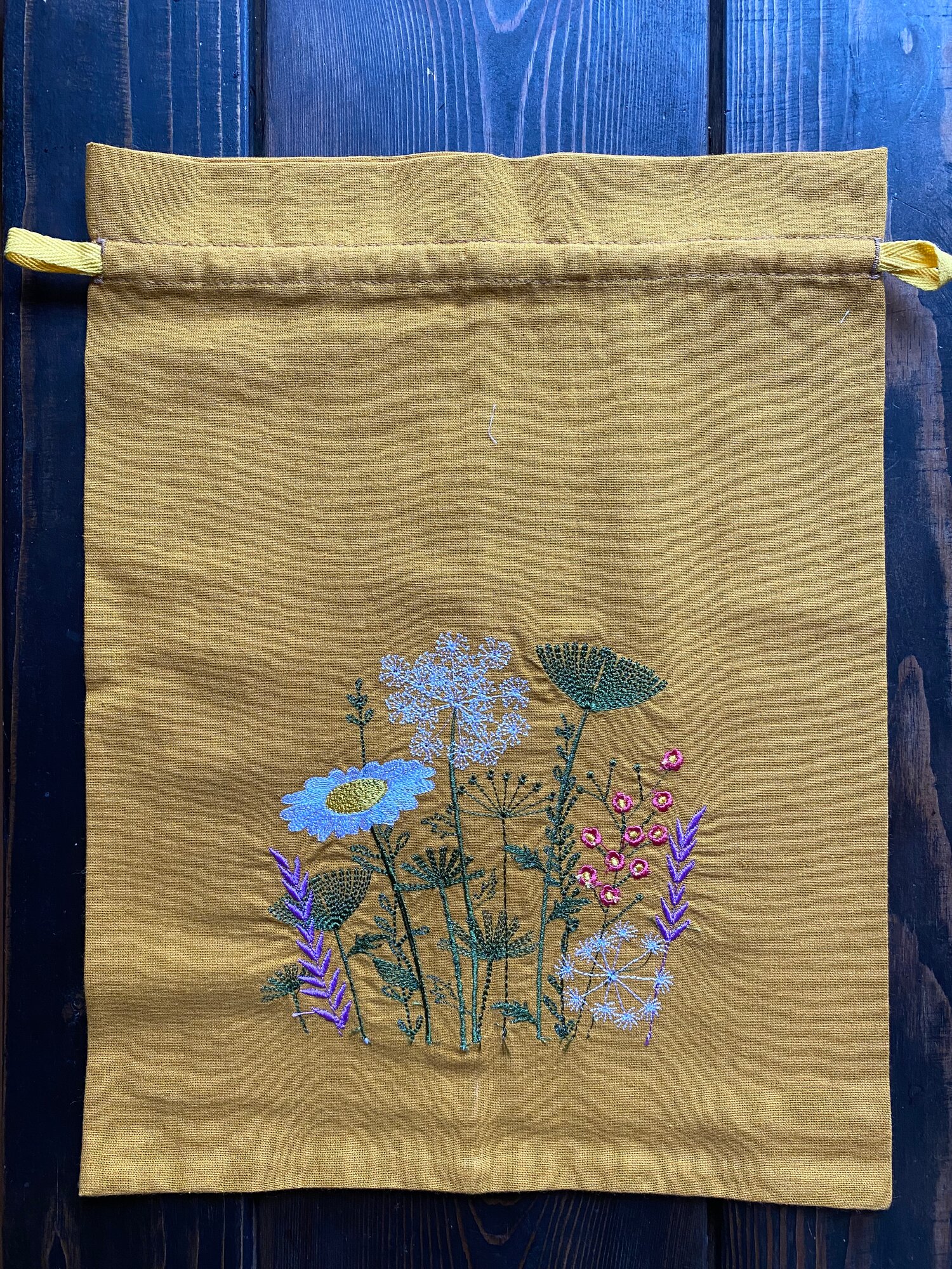 Мешочек для хранения, "Студия Ателье", лен, вышивка, на завязках, 30х37 см