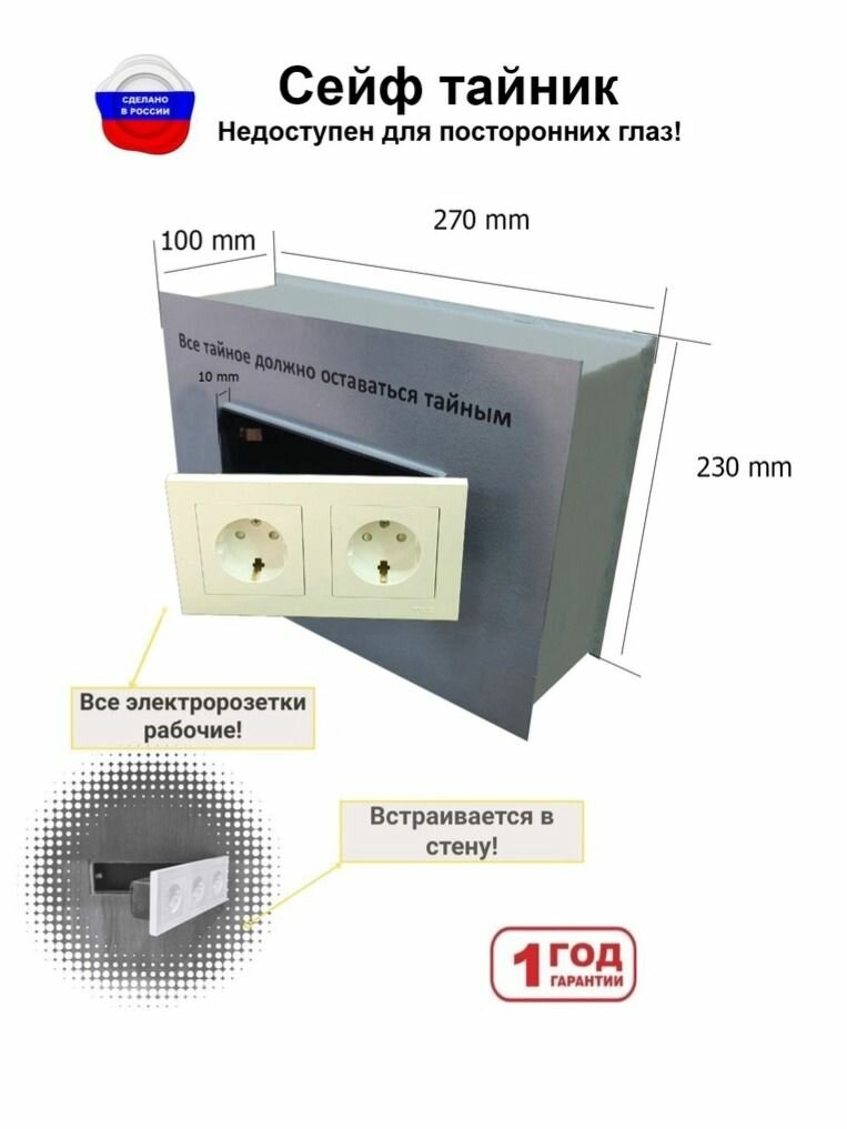 Скрытый сейф-тайник для денег и документов с блоком рабочих розеток Schneider Electric AtlasDesign. Встраиваемый в стену на глубину 10 см.
