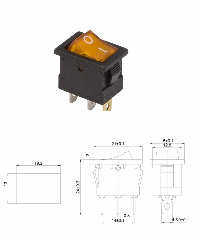 Клавиша 12V 15A 3с ON OFF желтый с подсветкой Mini REXANT 36-2172
