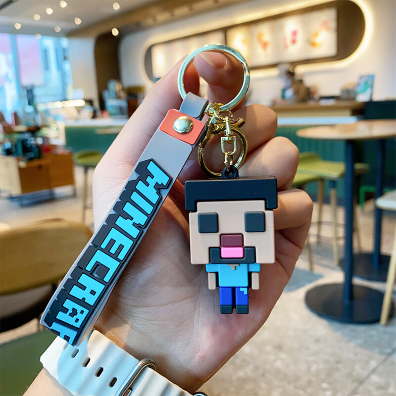 Брелок Minecraft из ПВХ, мягкой резины, в виде строительного блока, куклы, подвеска для рюкзака, сумки, автомобильной цепочки, Minecraft первого поколения, черные волосы.