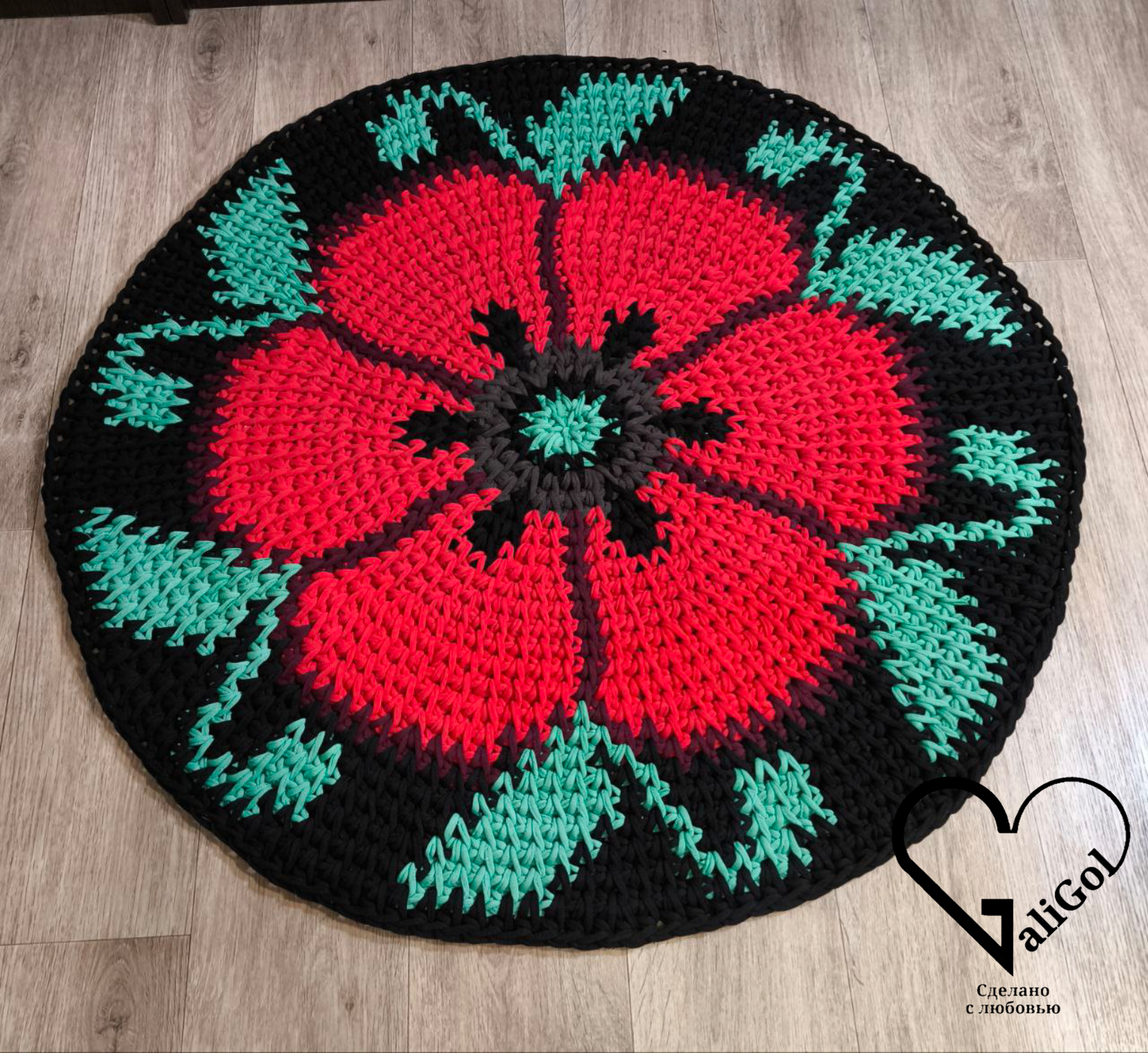 Эко коврик. Круглый вязаный хлопковый ковер, ручной работы для гостиной, спальни, детской, прихожей, ванной и бани.