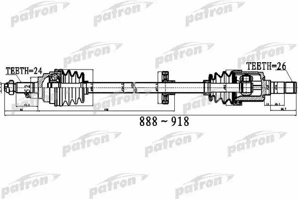 Полуось PATRON PDS0517, для KIA RIO, передний мост, правая сторона