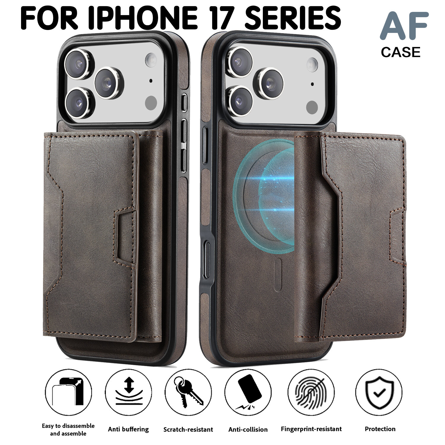 Чехол-кошелек для iPhone 17 Pro Detachable Wallet Case, кожаный, с магнитным держателем