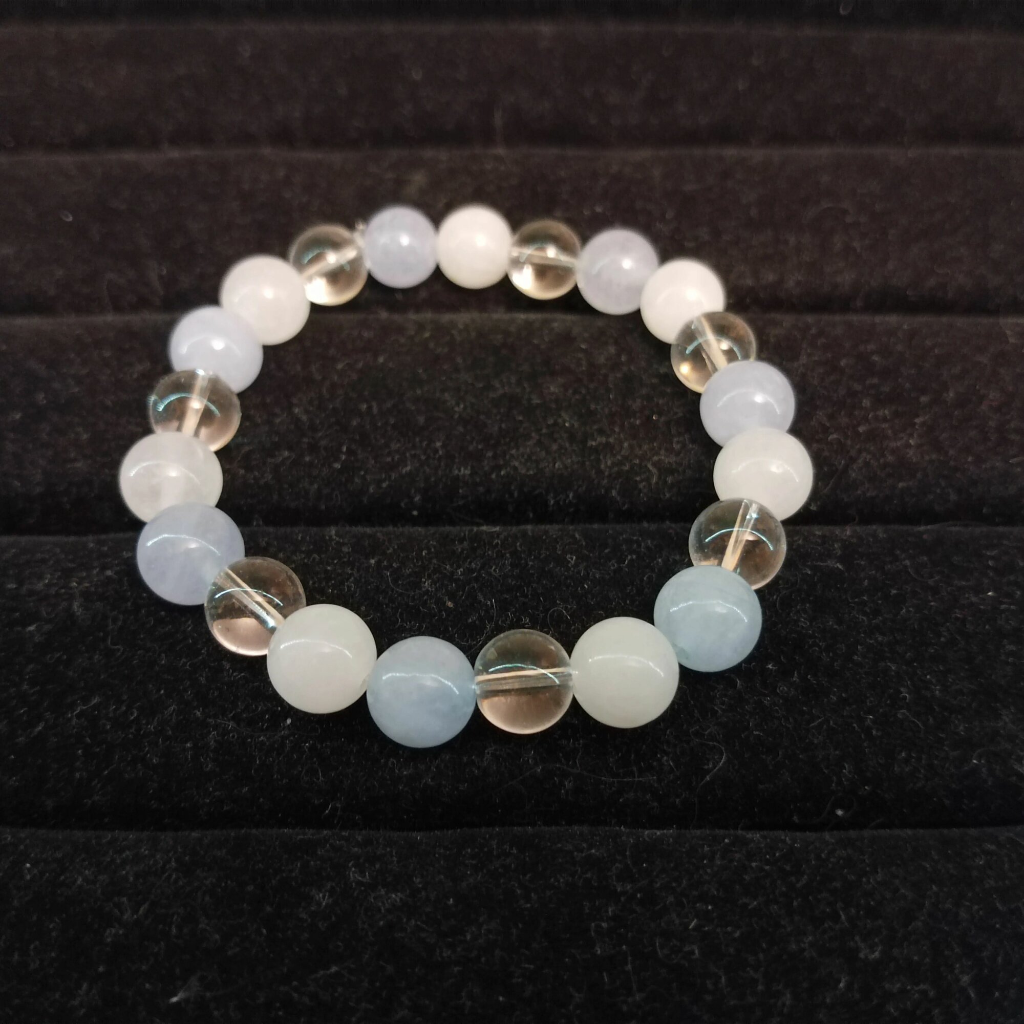 Браслет, горный хрусталь, кварц, аквамарин