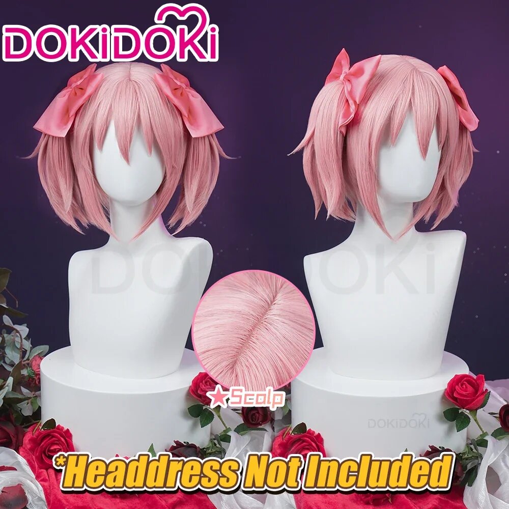 Парик Мадока Аниме Косплей Парик DokiDoki Женщины Розовые Волосы Kanamee Madokaa Парик Косплей Бесплатная Парик Кепка Хэллоуин