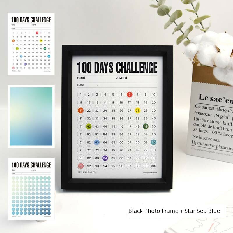 Фоторамка-подставка для отслеживания достижений на 100 дней, трекер формирования привычек и самодисциплины на 100 дней,