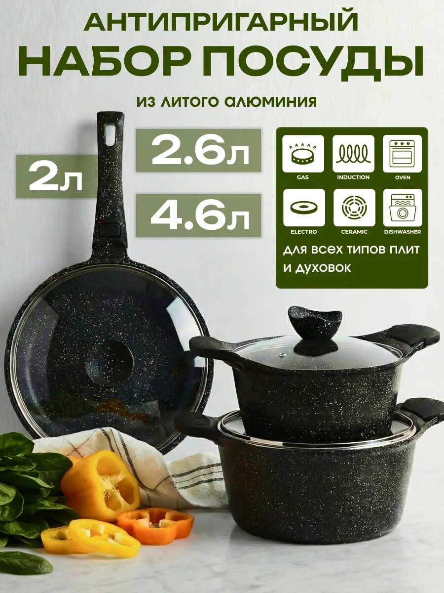 Набор кастрюль и сковородок с крышками