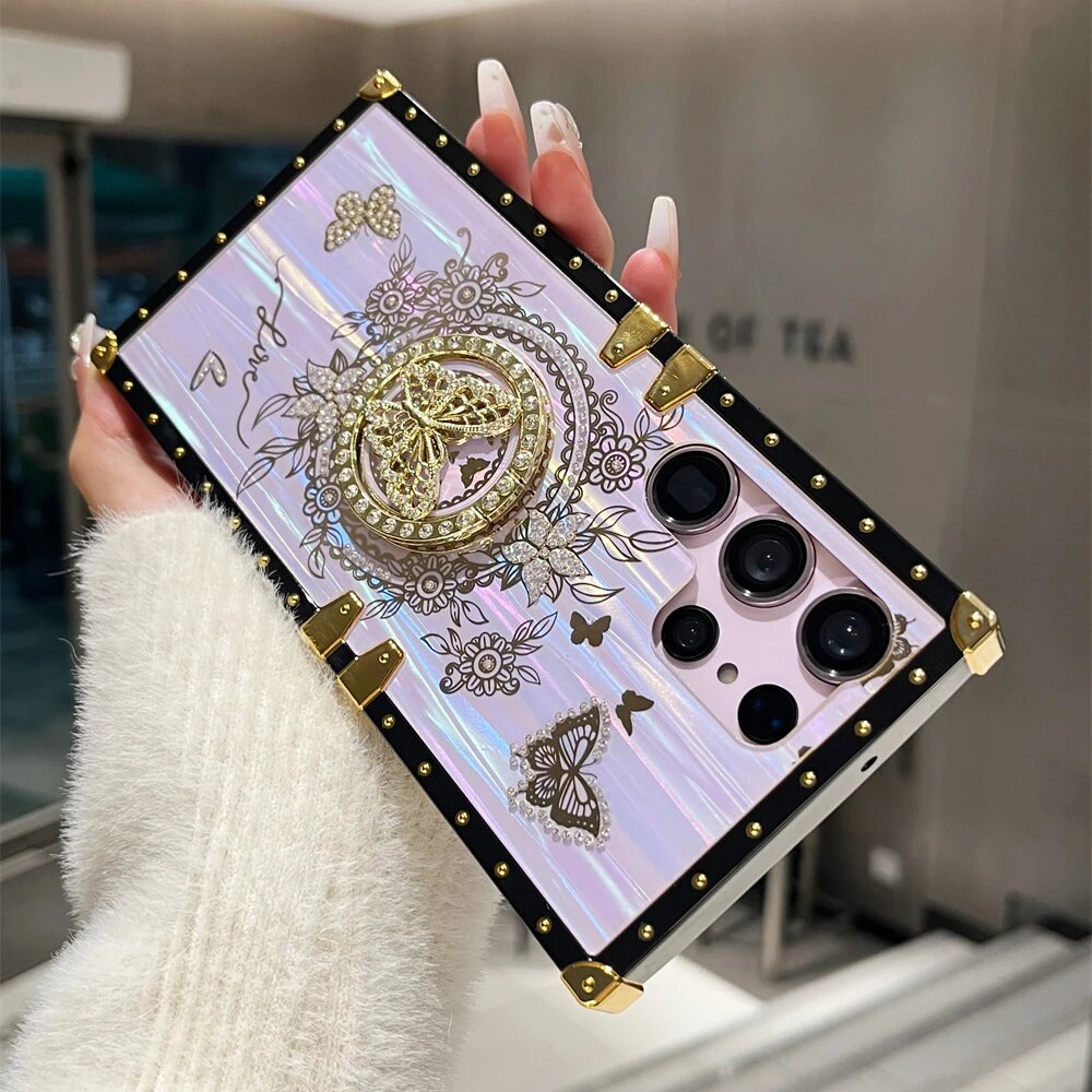 Чехол для телефона Glitter Ring Stand Bling Aurora для Фиолетовый, Purple, For Galaxy S23 Ultra