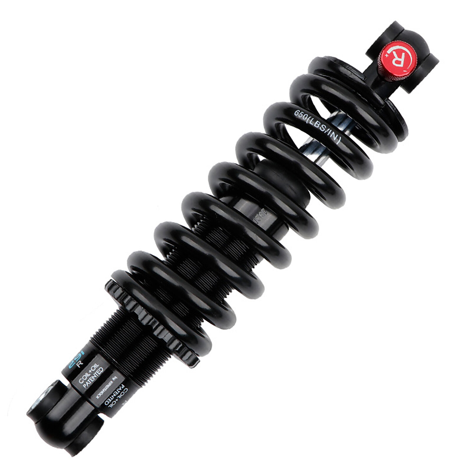 Пружинный амортизатор задний с 2 системами регулировки для горных велосипедов Downhill и электросамокатов, длина (глазок-глазок): 125мм, 150мм, 165мм, 190мм, жесткость пружины: 550lbs, 650lbs, длина хода: 18мм, 30мм, 38мм, 50мм, длина пружины: 57мм,